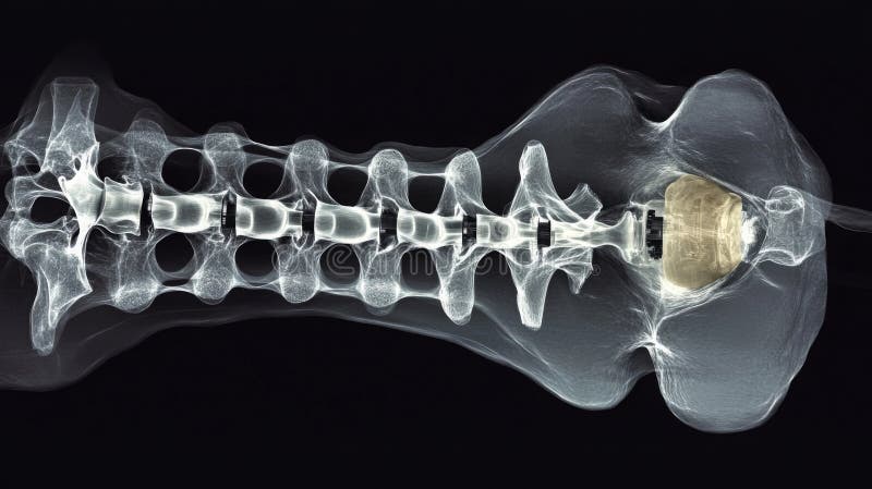 X-ray View of a Vertebral Column in a Dog, Highlighting Spinal ...