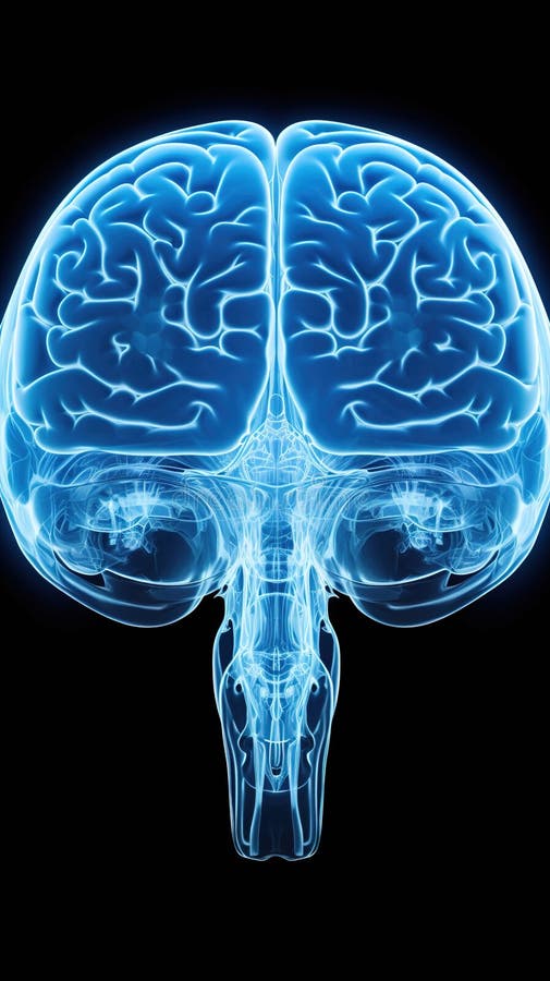 X-ray of Human Brain and Blue Tone Radiograph on Dark Background, Ai ...