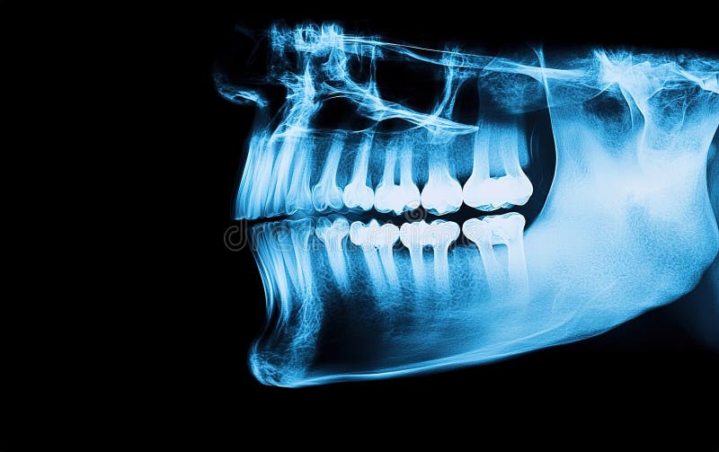 X-ray of a Human Jaw Highlighting Teeth Structure and Alignment in a ...