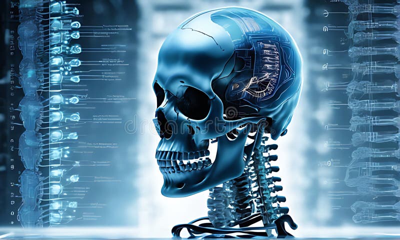 An X-ray of a Human Skull and Upper Spine. Generative AI. Stock ...