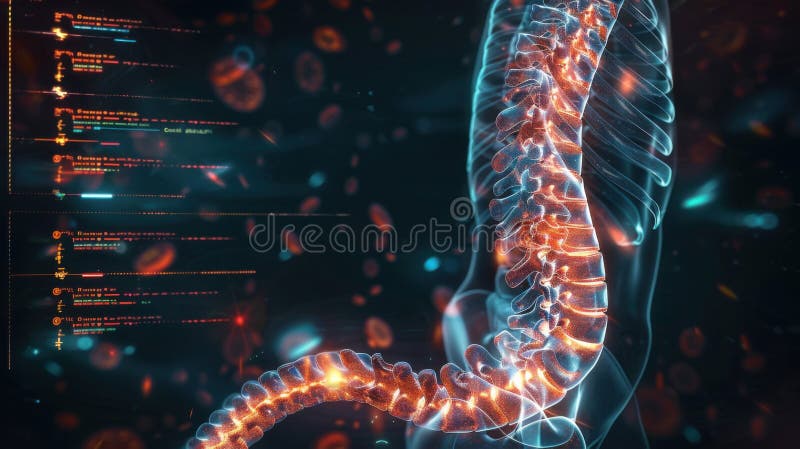 X-ray of Human Spine, Isolated 3D Hologram. Stock Illustration ...