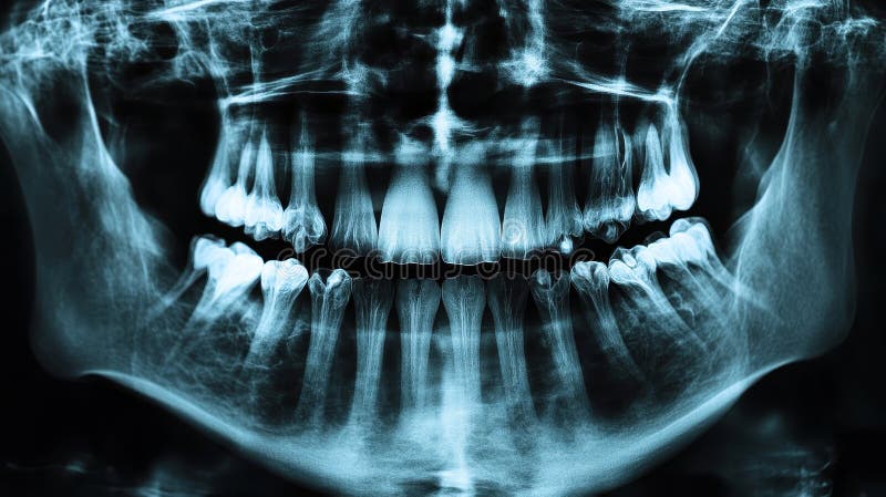 An X-ray Image Displaying Dental Structures and Alignment of Teeth ...