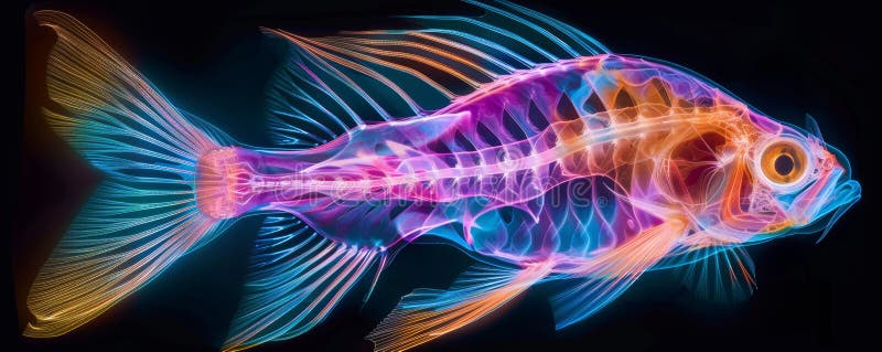 X-ray Image of a Fish with Neon Colors, Vibrant Conceptual Art Stock ...