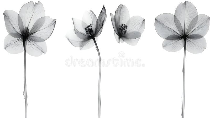 X Ray Image of Four Delicate Anemone Flowers Stock Photo - Image of ...