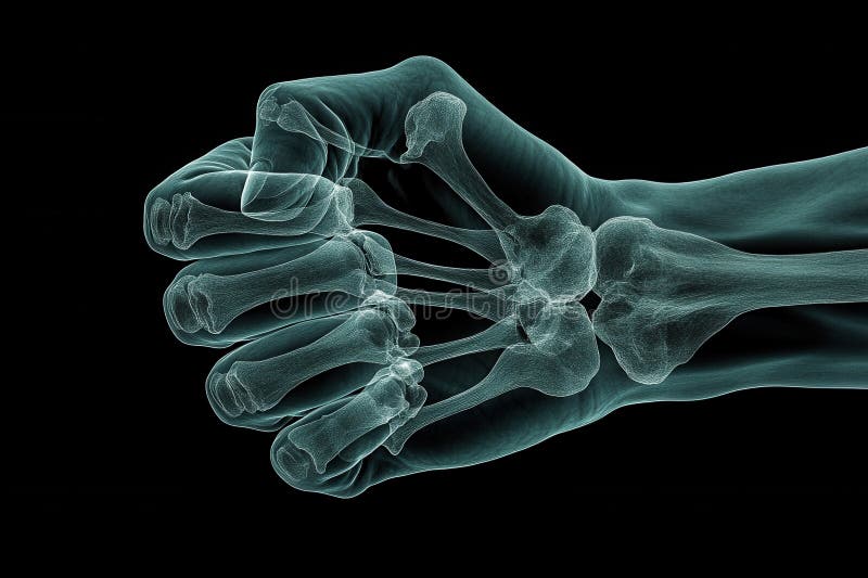 X-ray Image of a Human Hand in a Fist Position, Showcasing Skeletal ...