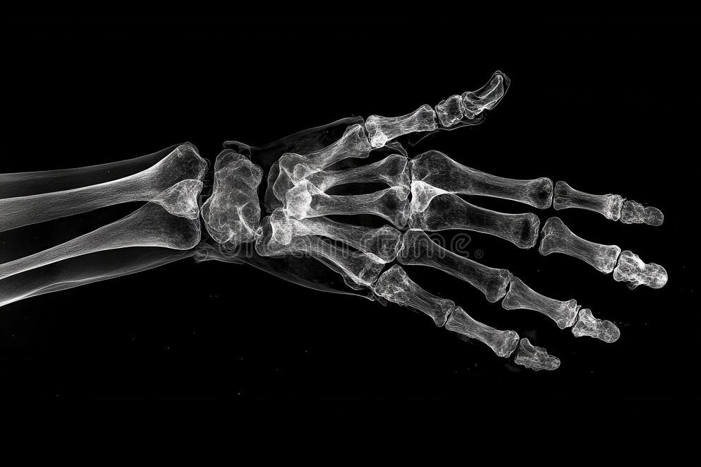 X-ray Image of a Human Hand Showcasing Bone Structure and Joint ...