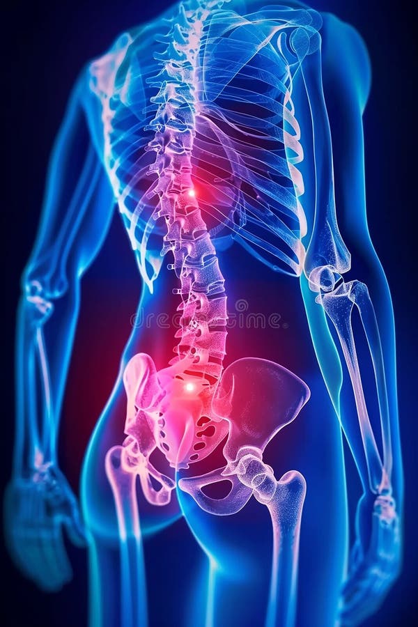 X-ray Image of a Human Skeleton and Spine, with the Pain Area ...