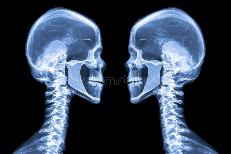 X-ray Image of Human Skull and Spine Stock Illustration - Illustration ...