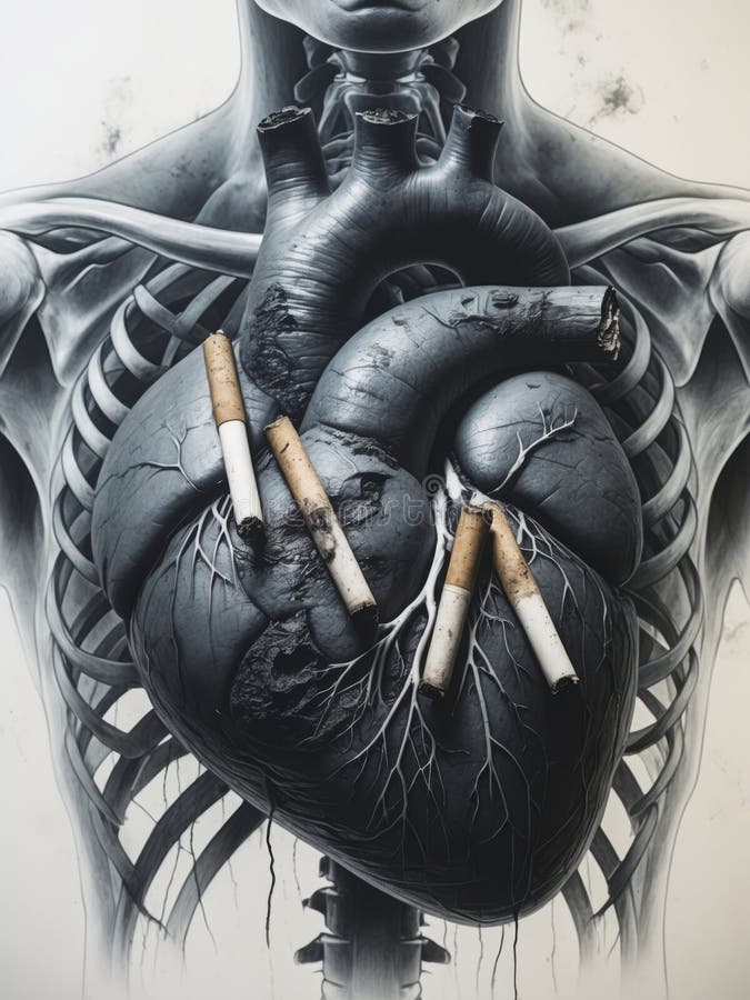 X-ray Damage - Heart Impaled by Cigarettes Stock Illustration ...