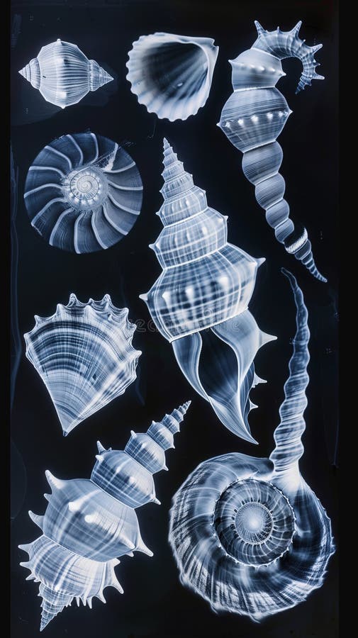 X-ray Image of Seashells Displaying Intricate Internal Structures on a ...