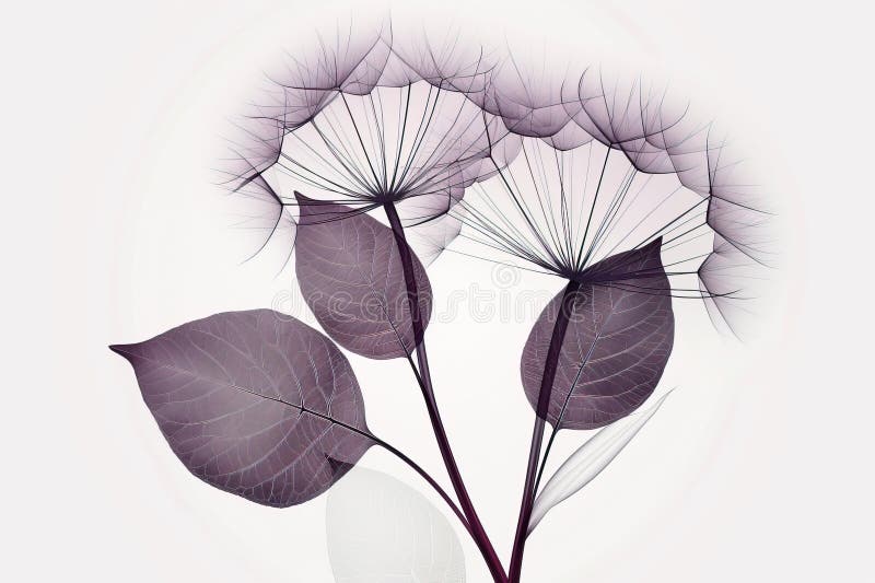 X-ray Image of a Two Grey Dandelion on White Background with Copy Space ...