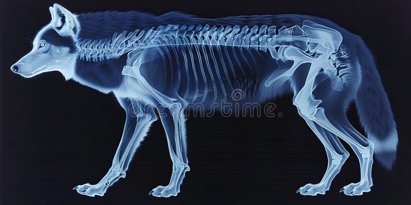 X-ray Image of a Wolf with Its Skeleton Visible Stock Illustration ...