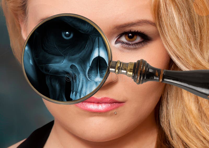 X-ray with a Magnifying Glass from the Face Part of a Human, the Human ...