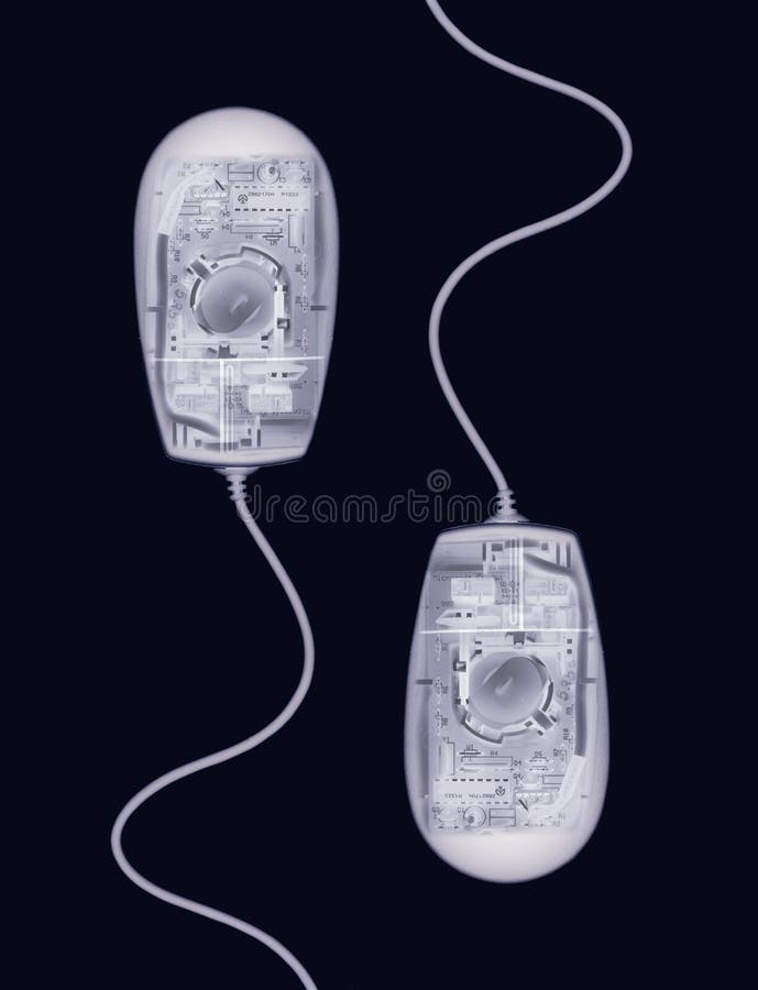 X RAY PHOTOGRAPHIC IMAGE of COMPUTER MICE on BLACK BACKGROUND Stock ...