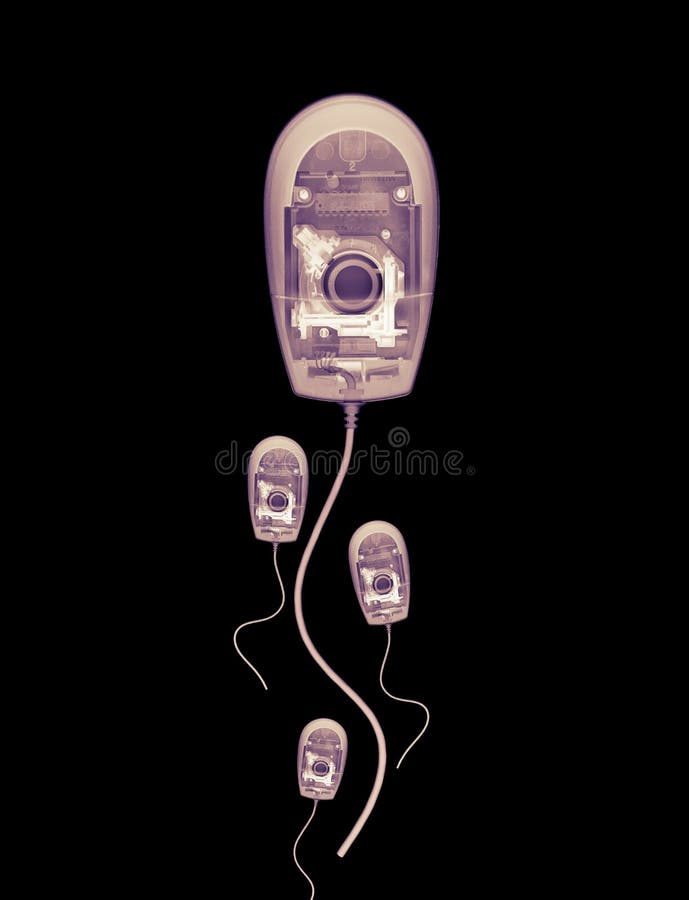 X Ray Photographic Image of Four Computer Mice on Black Background ...