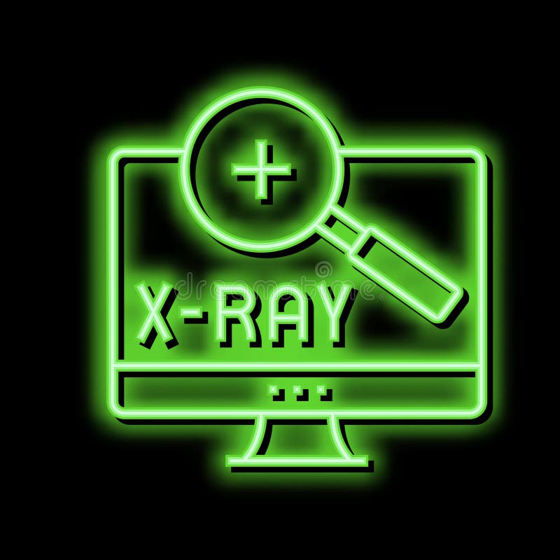 X-ray Radiology Researching on Computer Screen Neon Glow Icon ...