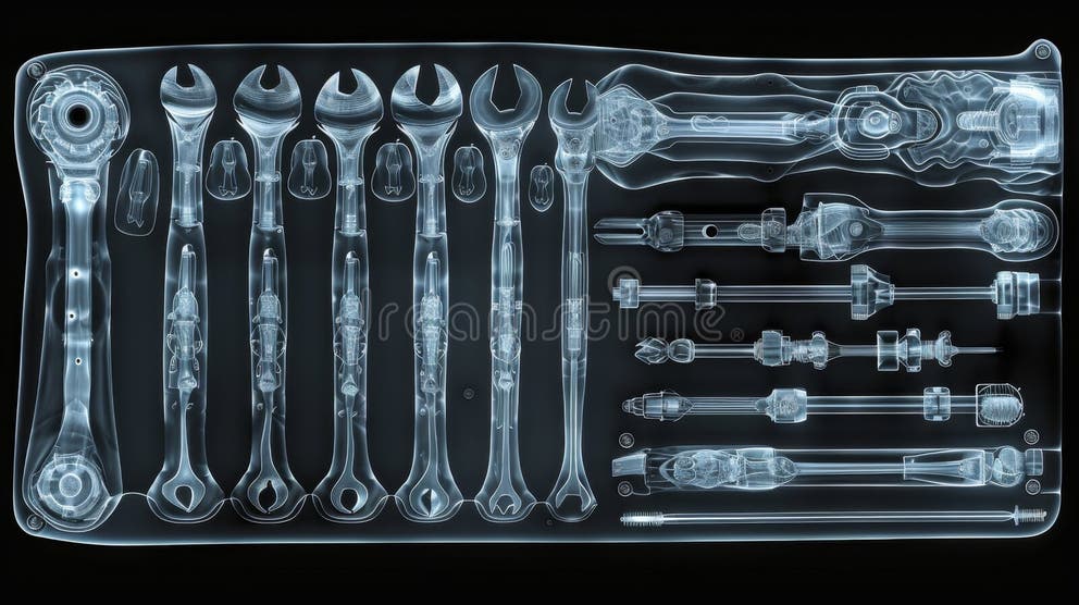 X-ray Scan of a Set of Hand Tools, Showcasing the Shapes and Sizes of ...