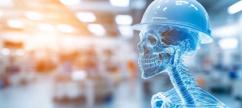 X-Ray of Skeleton Construction Worker Wearing Hard Hat Safety Concept ...