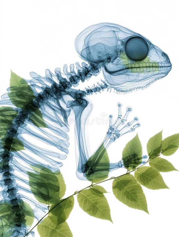 X-ray Skeleton of a Lizard with Leaves Stock Illustration ...
