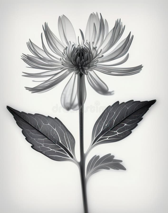 X-ray Style Image Delicate Aster, Showcasing Detailed Floral Structure ...