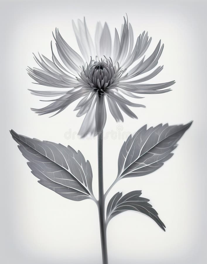 X-ray Style Image Delicate Aster, Showcasing Detailed Floral Structure ...