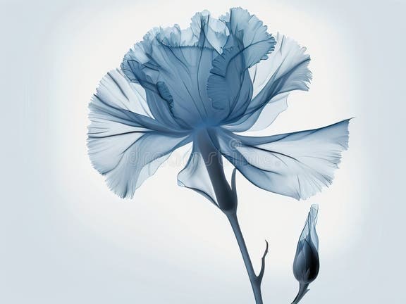 X-ray Style Image Delicate Carnation, Floral Structure, White and Blue ...