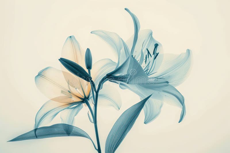 X-ray Style Image of Delicate Lilies, Showcasing Detailed Floral ...