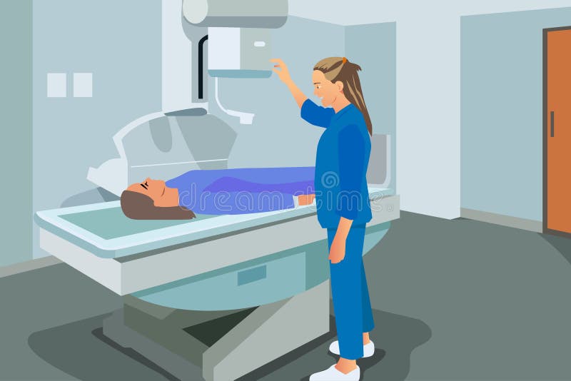 X-Ray Technician Working on a Patient in Hospital Vector Illustration ...
