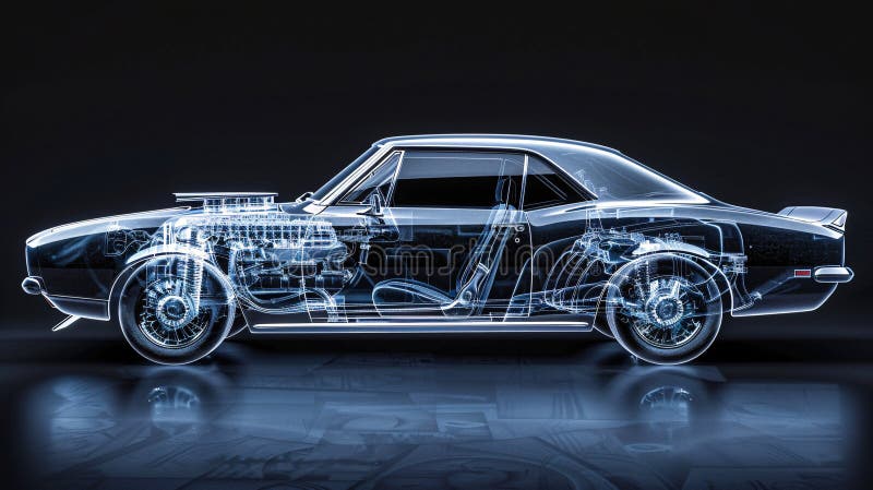 X-Ray View of Classic Car Engineering, Displaying Internal Mechanics ...