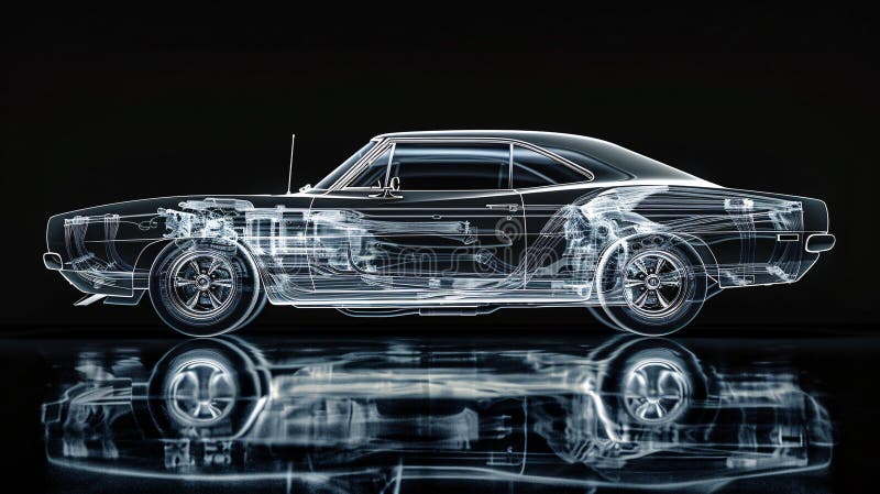 X-Ray View of Classic Car Engineering, Displaying Internal Mechanics ...