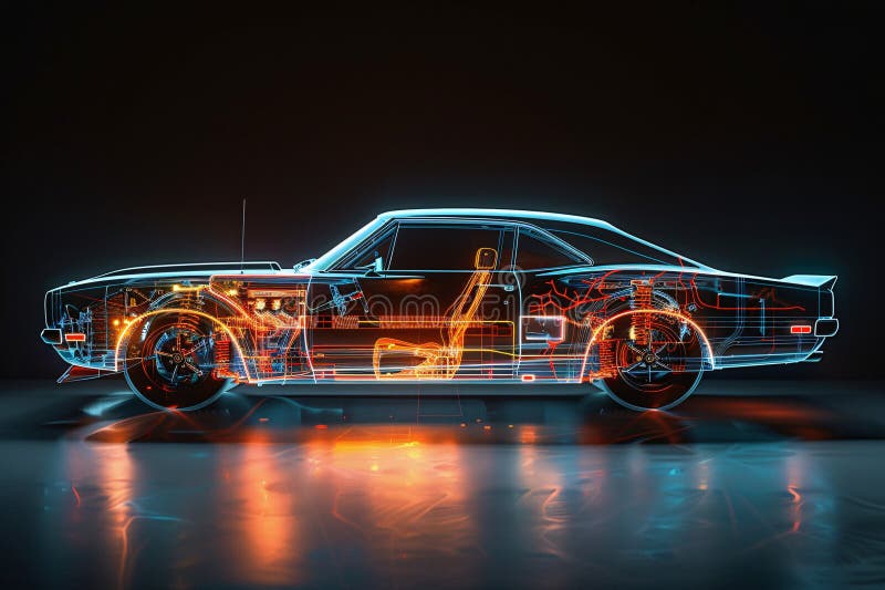 X-Ray View of Classic Car Engineering, Displaying Internal Mechanics ...