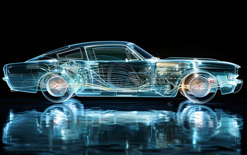 X-Ray View of Classic Car Engineering, Displaying Internal Mechanics ...