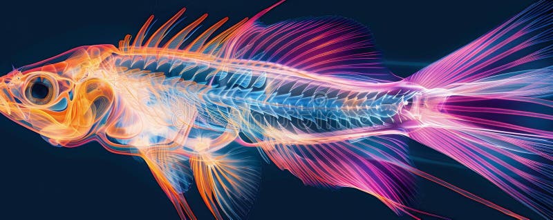 X-ray View of a Fish Skeleton in Vibrant Colors Stock Photo - Image of ...