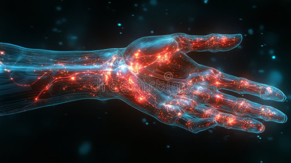 X-ray View of a Human Arm Displaying Bones with Glowing Effect in a ...