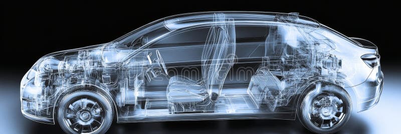 X-ray View of a Modern Car, Chassis, Engine, and Interior Systems ...