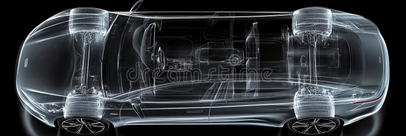 X-Ray Vision of a Modern Car Chassis, Engine, and Interior Design on a ...