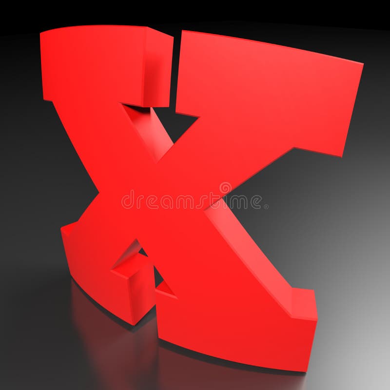 X Red Letter Standing on Black Glossy Surface - 3D Rendering ...