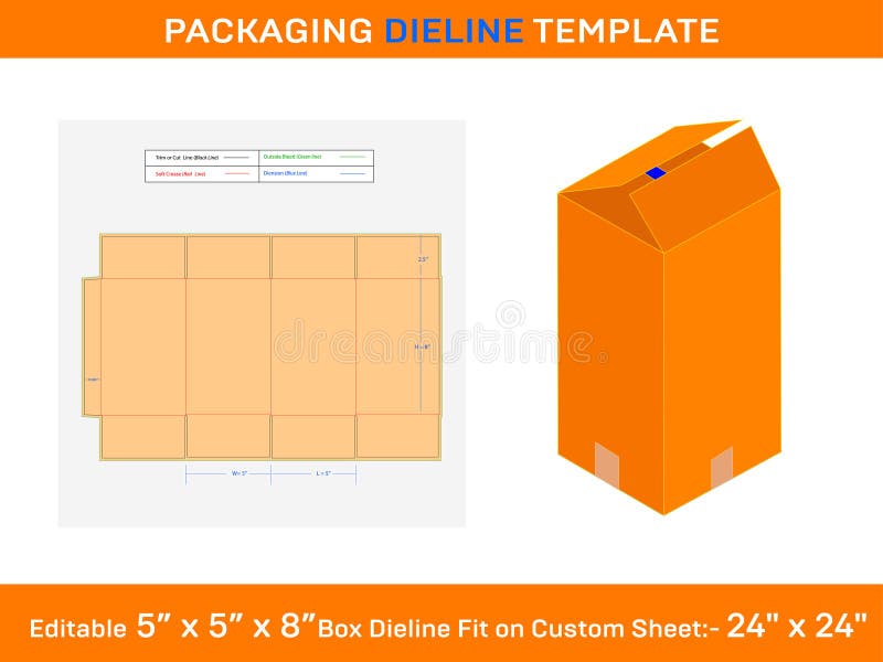 5x5x8 Regular Slotted Container RSC Box, Dieline Template Stock Vector ...