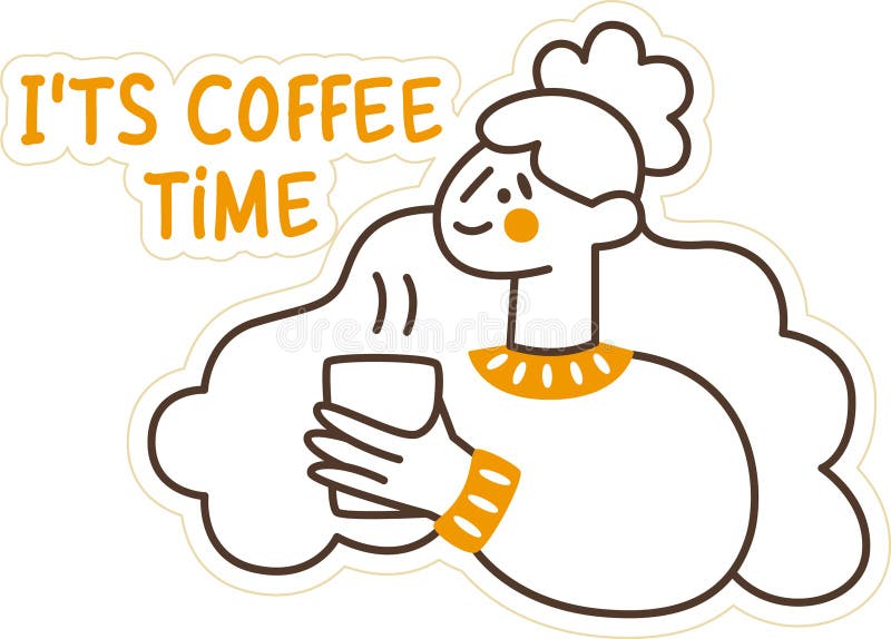 It S Coffee Time Outline Sticker Stock Vector - Illustration of coffee ...