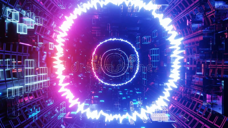 80 S Neon Light Style Flight. Hi-tech Neon Sci-fi Tunel. Trendy Neon ...