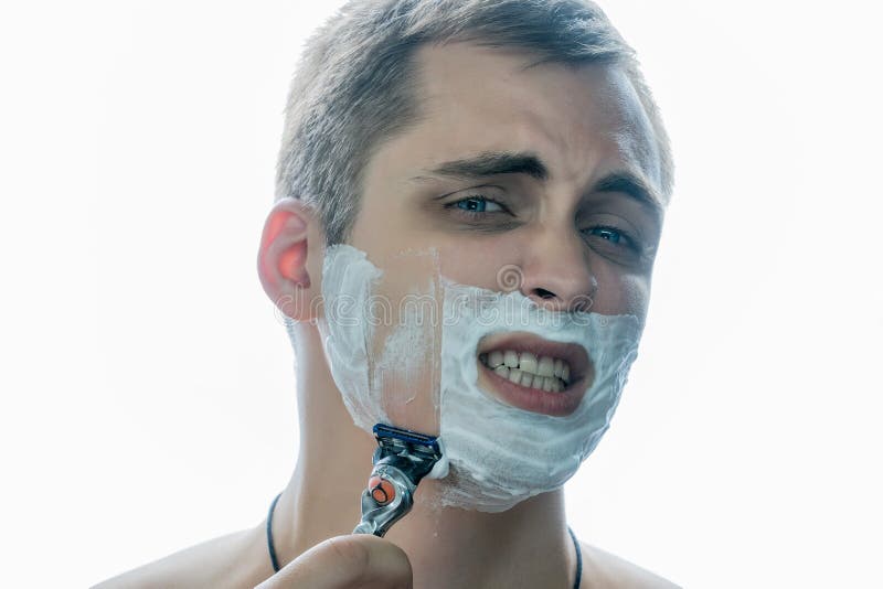 It& X27;s Painful for a Guy To Shave with a Bad Razor Stock Image ...