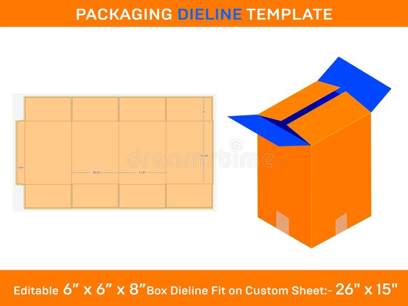 6x6x8, Shipping Carton Box, Dieline Template Stock Vector ...