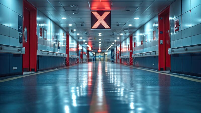 X Sign Allert of Virus, Bacteria Corridor in Hospital Stock ...