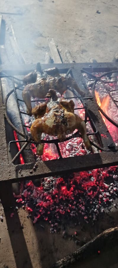 & X22;the Simple Process of Grilling Chicken Over Hot Coals.& X22 ...