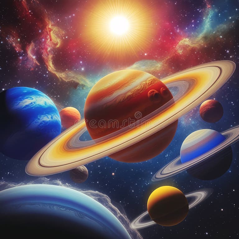 "a Stunning Artistic View of Planets Orbiting the Sun Stock Photo ...