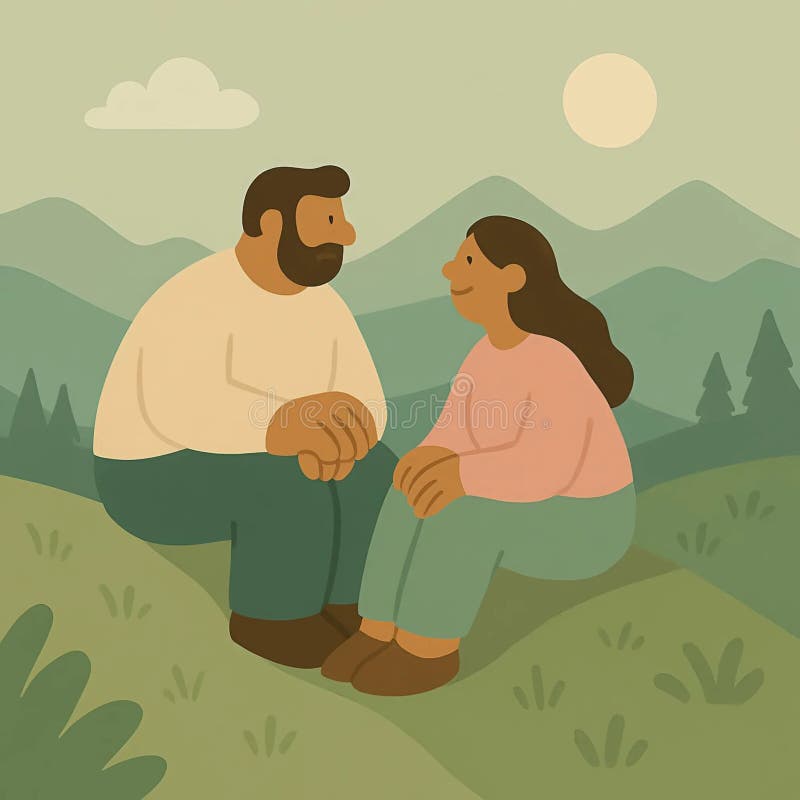 "Together in the Mountains – Flat Nature Illustration" Stock ...