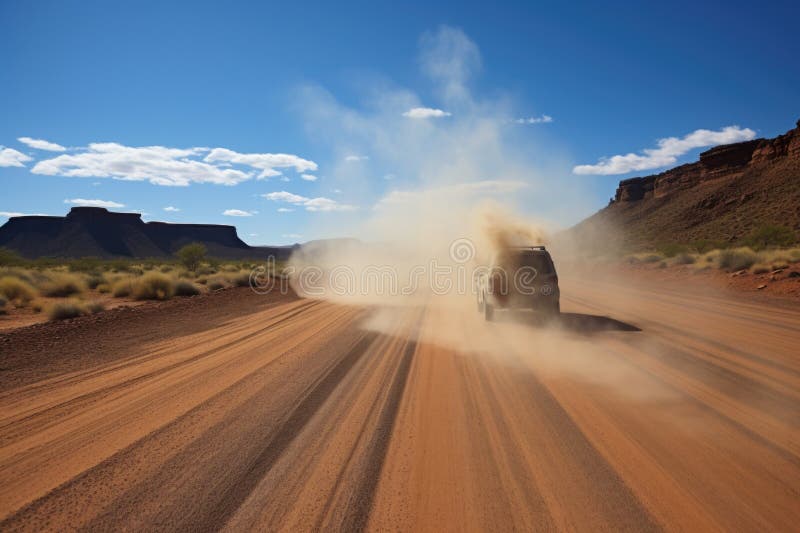 A 4x4 Vehicle Creating Dust Cloud on a Desert Road Stock Photo - Image ...