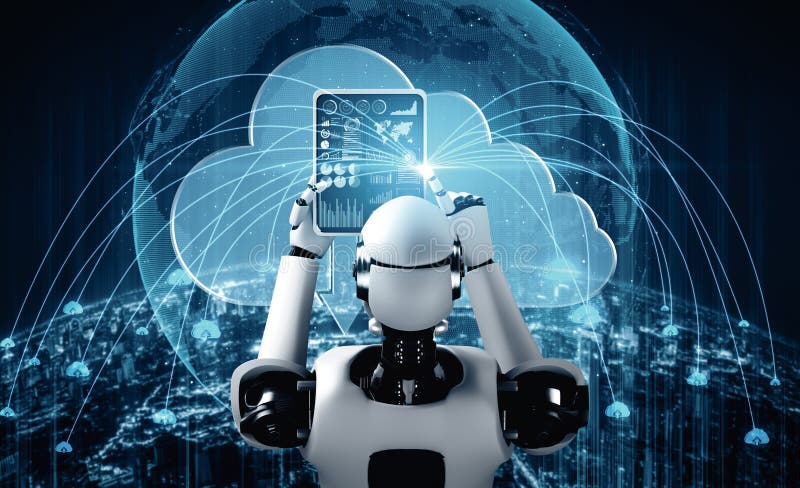 XAI AI Robot Using Cloud Computing Technology To Store Data on Online Server Stock Illustration ...