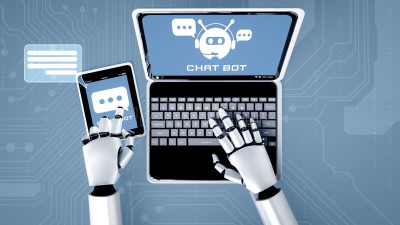 XAI AI Robot Using Computer To Chat with Customer. Concept of Chat Bot ...