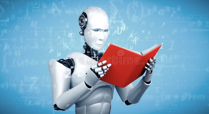 XAI 3D Illustration of Robot Humanoid Reading Book and Solving Math ...